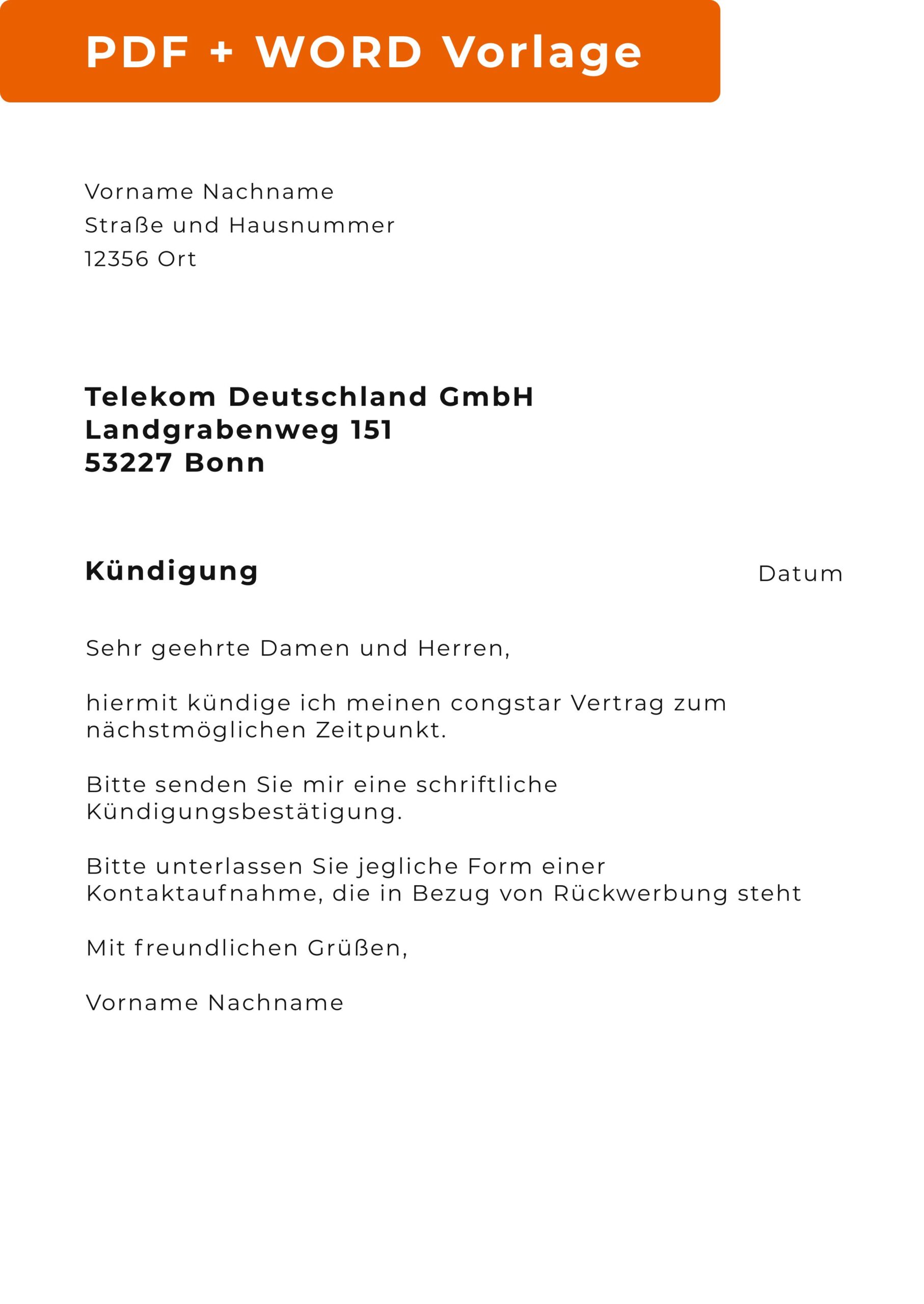 Congstar Vertrag Kündigen Vorlage als PDF gratis zum Ausdrucken