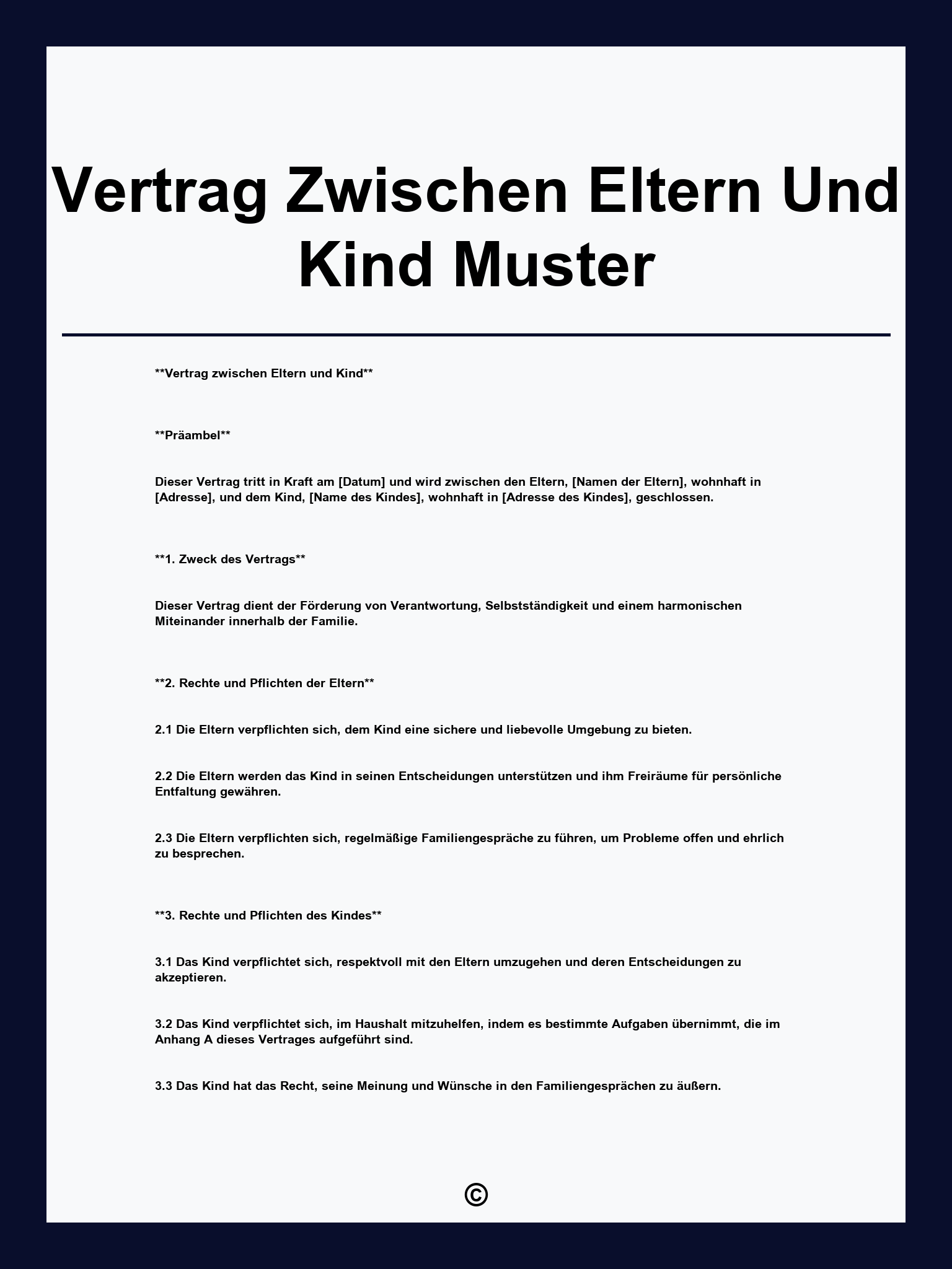 Vertrag mit Kindern Vorlage als PDF gratis zum Ausdrucken